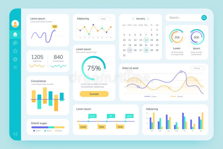 Dashboard UI. Simple Data Software, Chart and HUD Diagrams, Admin ...