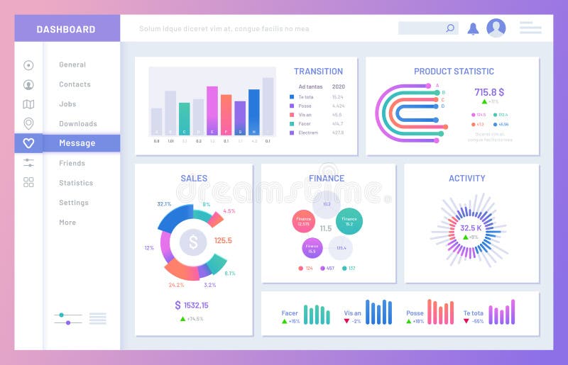 Dashboard Ui. Statistic Graphs, Data Charts and Diagrams Infographic ...