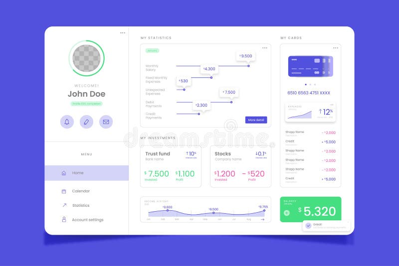 Dashboard User Panel Template Design for Business Presentations or ...