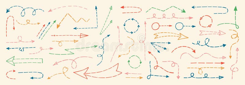 Dashed Arrows Hand Drawn Doodle Set Dotted Pointers Collection Line ...