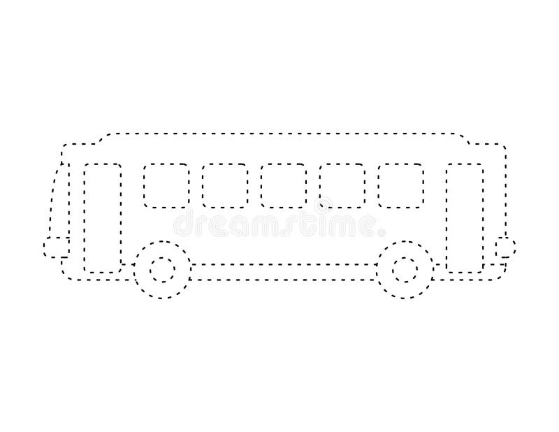 Dashed Bus Outline for Coloring Book Template, Bus Illustration for Kid ...