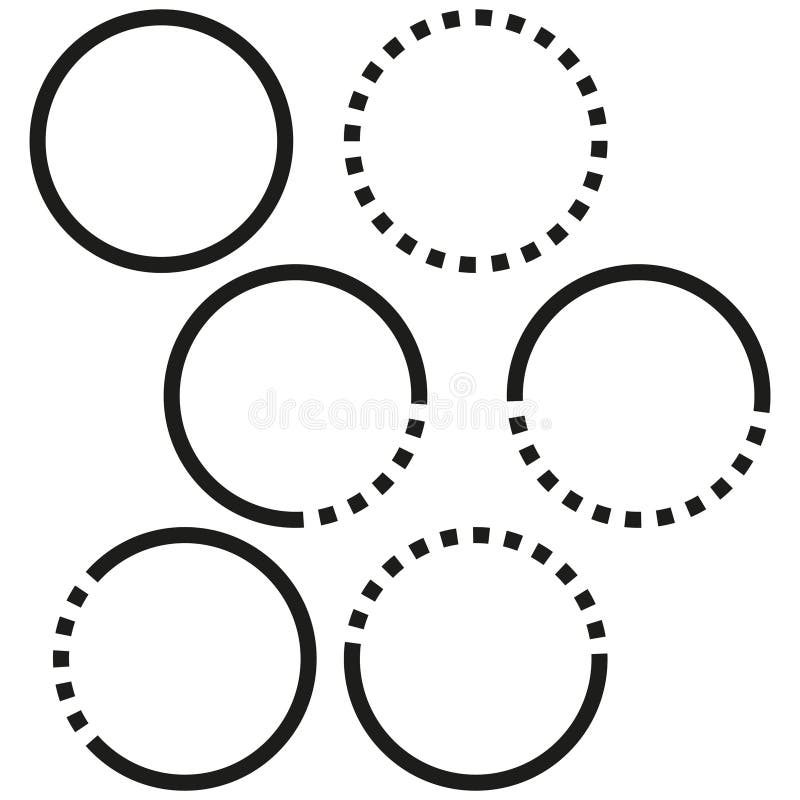 Dashed Circle Icons. Incomplete Round Shapes. Black Abstract Graphics ...