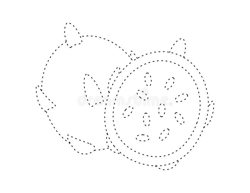 Dashed Dragon Fruit Outline for Coloring Book Template, Dragon Fruit for Kids Illustration ...