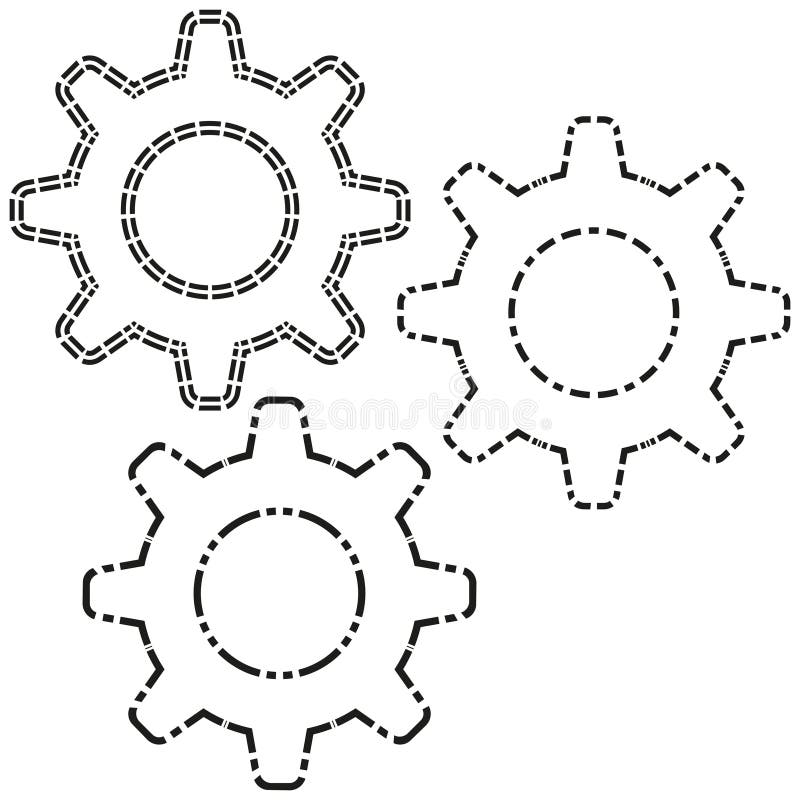 Dashed Gear Icons. Mechanical Cog Symbol. Industrial Wheel Shape ...
