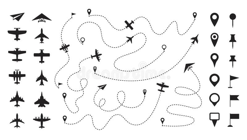Dashed Line Plane Route. Airplane Trajectories Path, Flight Roadmap ...