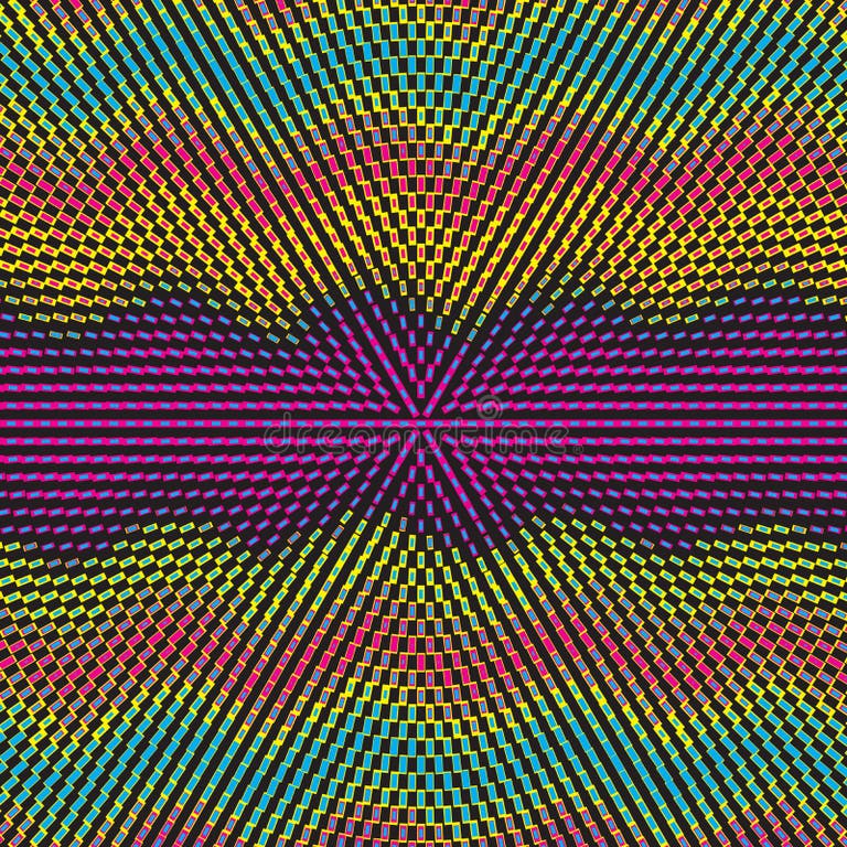 Dashed Lines CMYK Colors Radial Zigzag Stripe Vector Print Texture ...