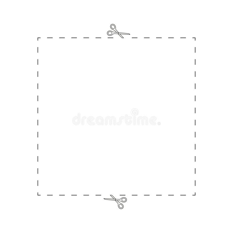 Dashed Rectangle Shape with Scissors. Cutting Outline Shape Stock ...