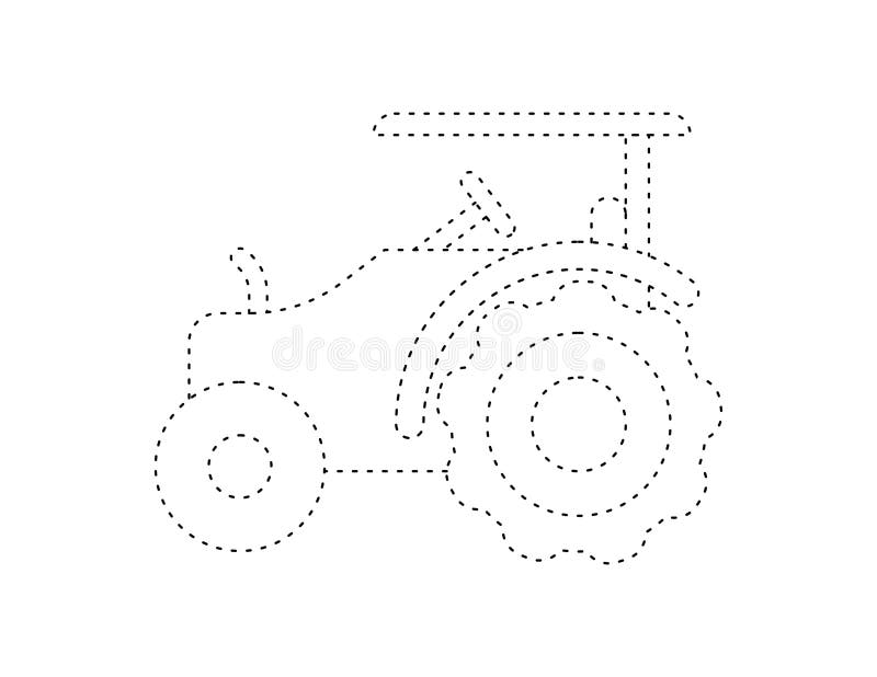 Dashed Tractor for Coloring Book Template, Tractor Illustration for Kid ...