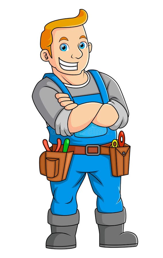 A Dashing Man Posing Funny with a Electrician Uniform Stock Vector ...