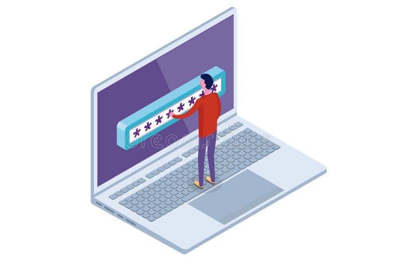 Data Access, Password Isometric Concept. Login Form on Screen Stock ...