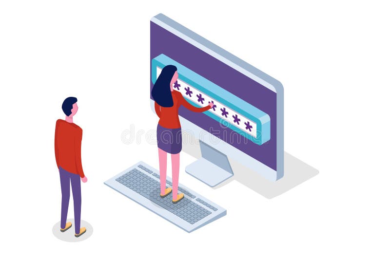 Data Access, Password Isometric Concept. Login Form on Screen Stock ...