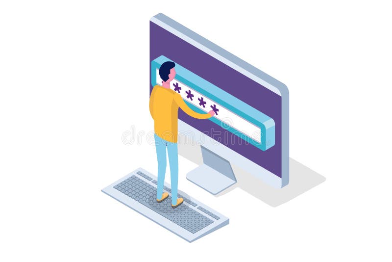 Data Access, Password Isometric Concept. Login Form on Screen Stock ...