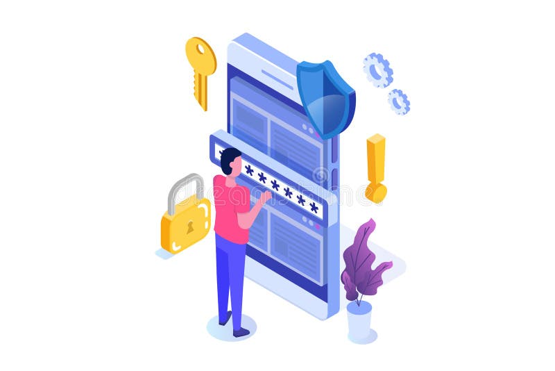 Data Access, Password Isometric Concept. Login Form on Screen Stock ...