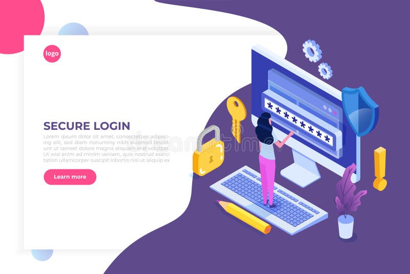 Data Access, Password Isometric Concept. Login Form on Screen Stock ...