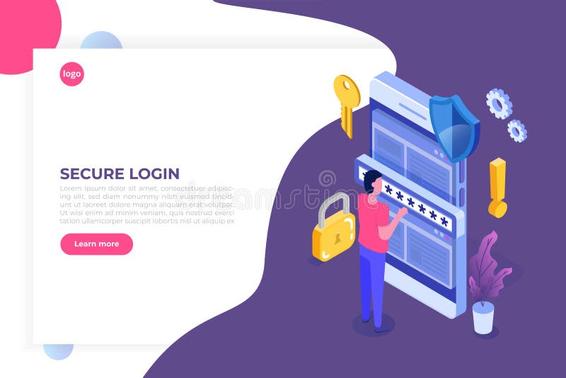 Data Access, Password Isometric Concept. Login Form on Screen Stock ...