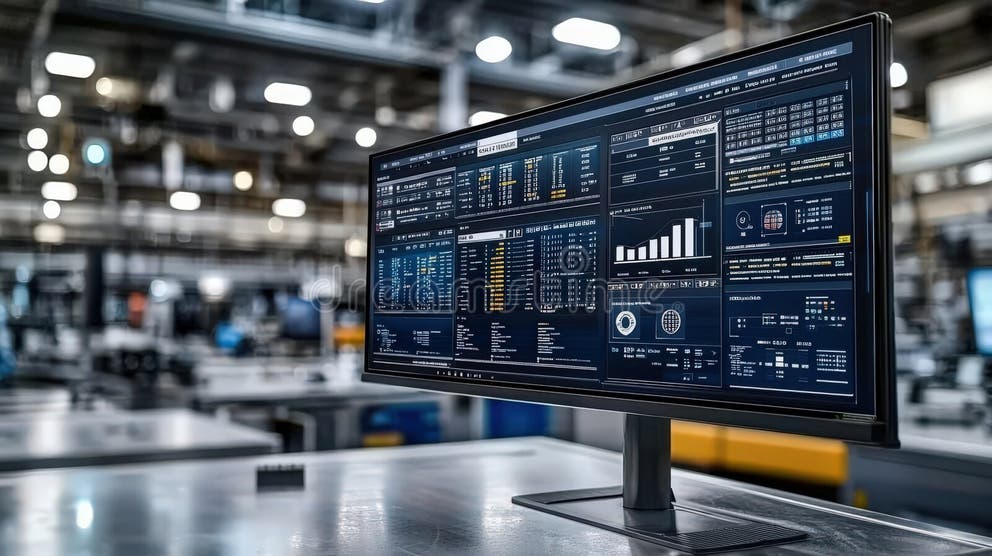 Data Analysis Action in Industrial Setting Dashboard Display Technology Environment Informative ...
