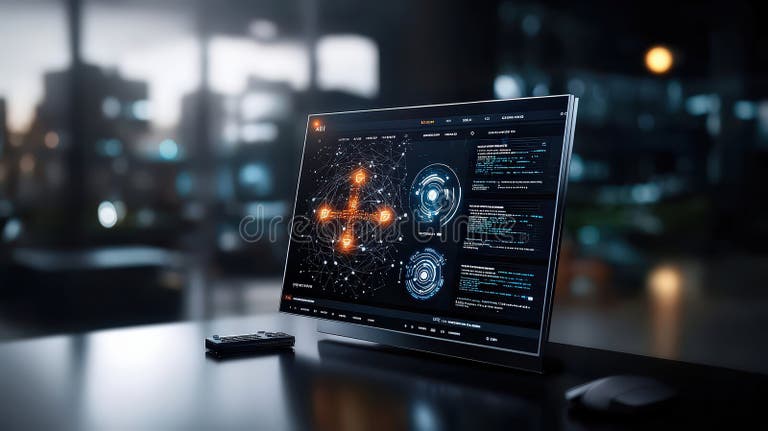 Data Analysis Action Office Space Digital Display Modern Environment Screen Viewpoint Technology ...