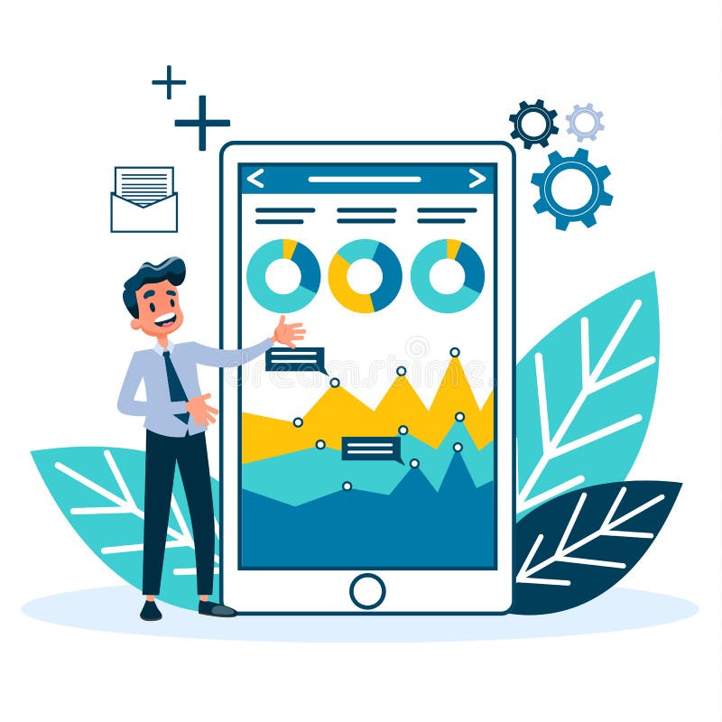 Data Analysis and Analytics Concept. Man Stand Stock Vector ...