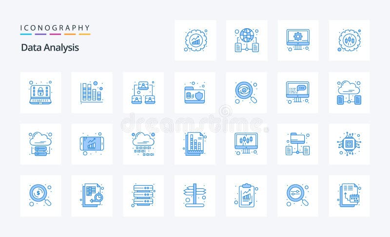 25 Data Analysis Blue Icon Pack Stock Vector - Illustration of ...