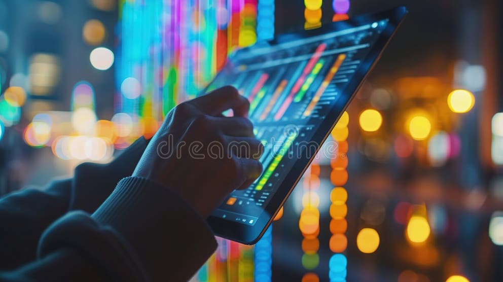 Data Analysis in a Blur of City Lights. Generative AI Stock ...
