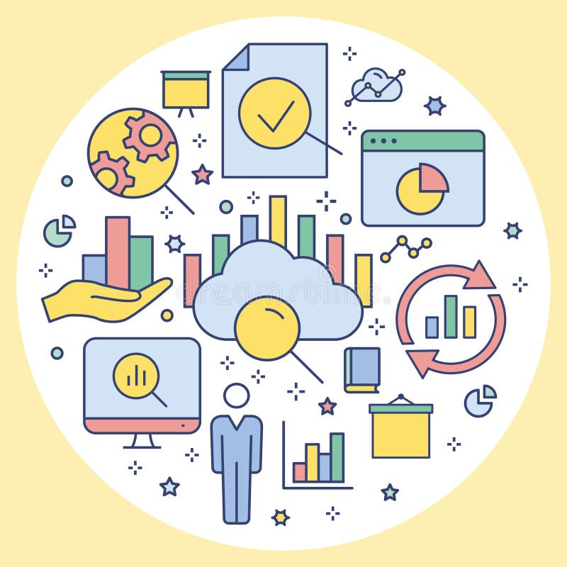 Data Analysis Circle Template Flat Icons for Interface, Print. Stock ...