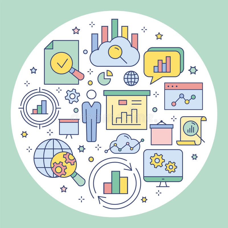 Data Analysis Circle Template Flat Icons for Interface, Print. Stock ...