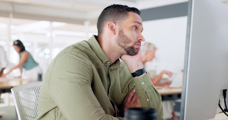 Data Analysis, Computer or Programmer Man Thinking in Digital Agency ...