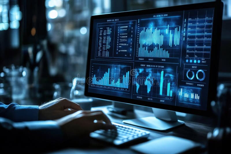 Data Analysis on a Computer Screen Stock Illustration - Illustration of cybersecurity, future ...