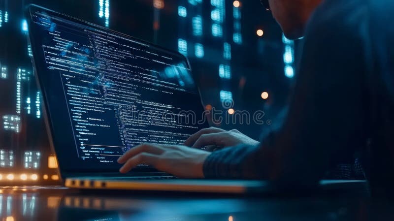 Data Analysis on Computer Screen with Developer Coding, Cyber Security in Modern it Company ...