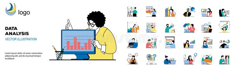 Data Analysis Concept with Character Situations Mega Set. Vector Illustrations Stock Vector ...