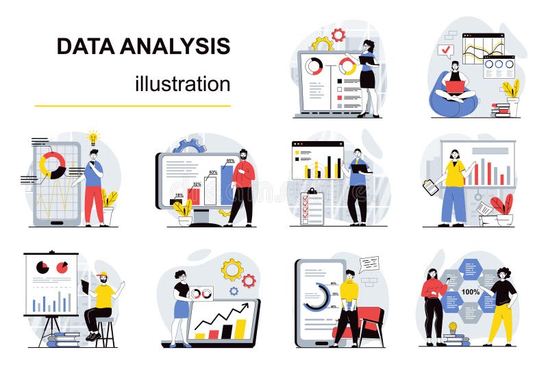 Data Analysis Concept with Character Situations Mega Set. Vector Illustrations Stock ...