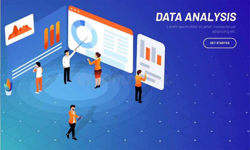 Data Analysis Concept with Isometric Illustration of Miniature B Stock ...