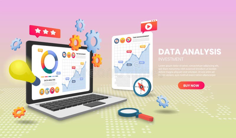 Data Analysis Concept with Laptop. 3d Vector Illustration Stock Vector - Illustration of chart ...