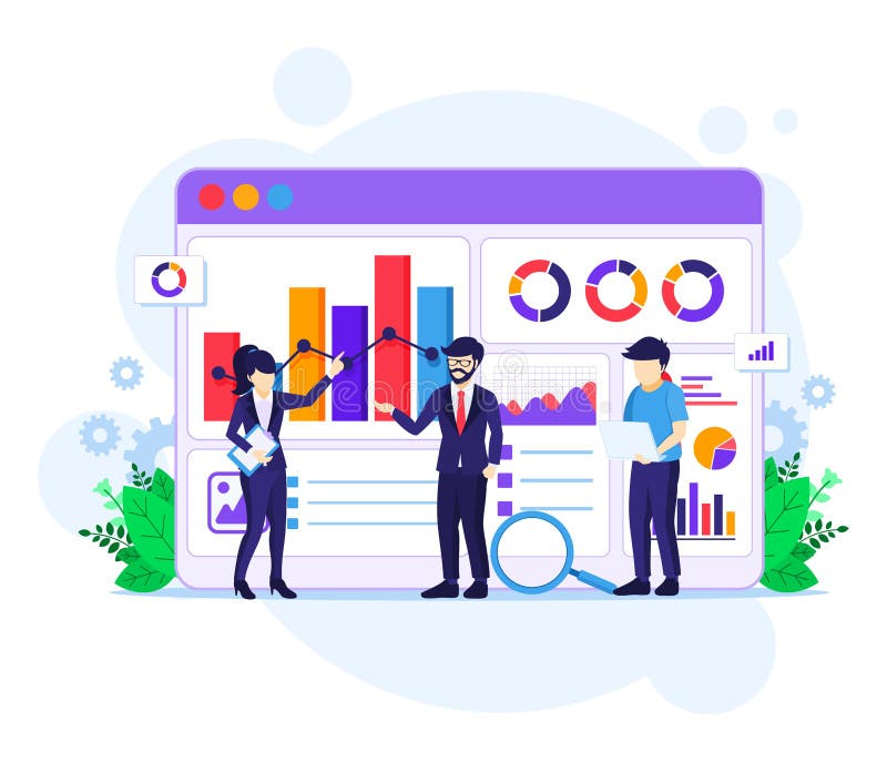 Data Analysis Concept, People Work in Front of a Big Screen. Auditing ...