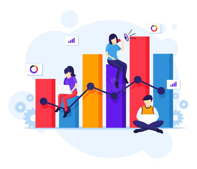 Data Analysis Concept, People Work Near a Big Graph Chart Stock ...