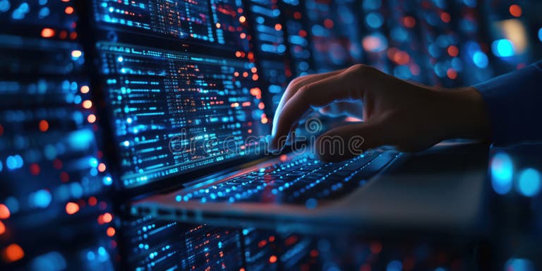 Data Analysis and Cybersecurity Concept with Hand on Laptop in Digital ...