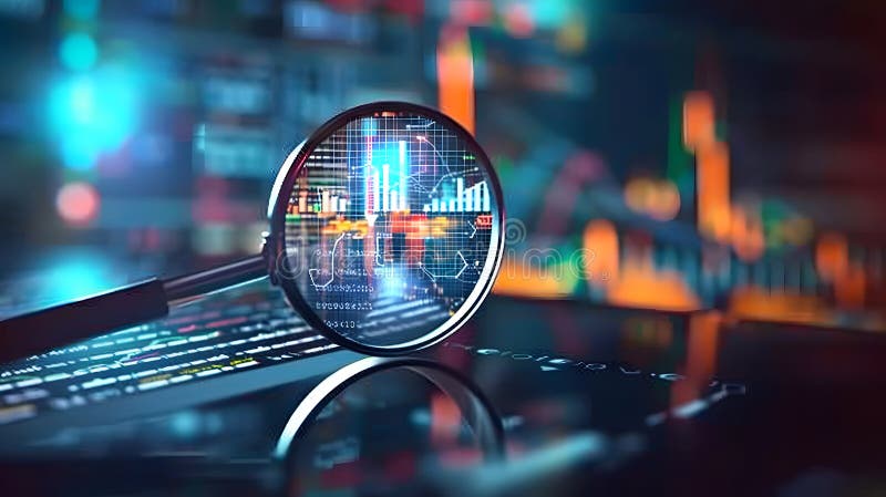 Data Analysis And Cybersecurity Concept Magnifying Glass Digital Code And Graph Computer Screen