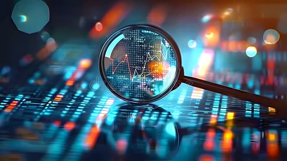 Data Analysis and Cybersecurity Concept Magnifying Glass Digital Code ...