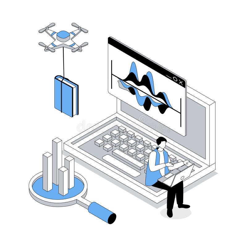 Data Analysis 3d Isometric Concept with Isometry People Design for Web. Man Calculating Charts ...
