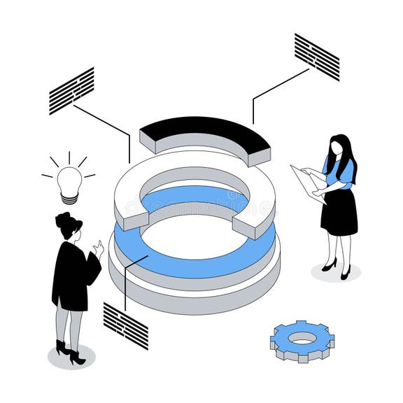 Data Analysis 3d Isometric Concept with Isometry People Design for Web. Team Calculating Datum ...