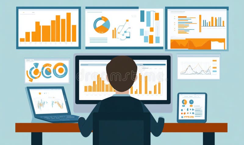 Data Analysis Dashboard with Multiple Screens Displaying Charts, Graphs, and Statistics for ...