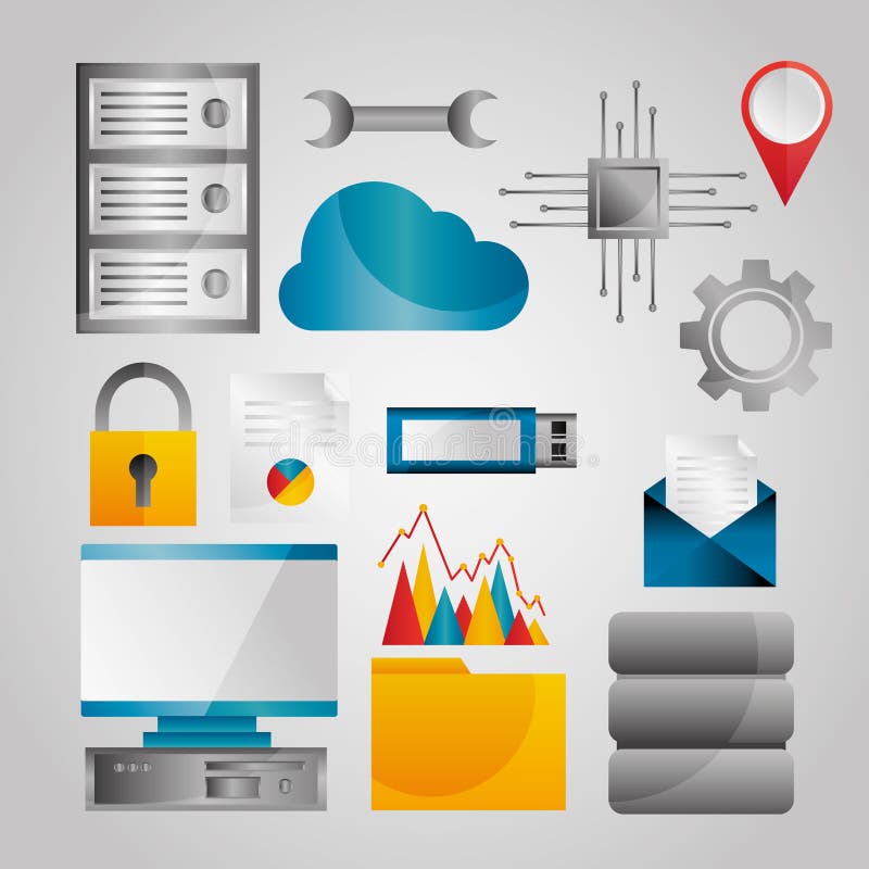 Data Analysis Database Network Technology Settings Icons Set Stock ...