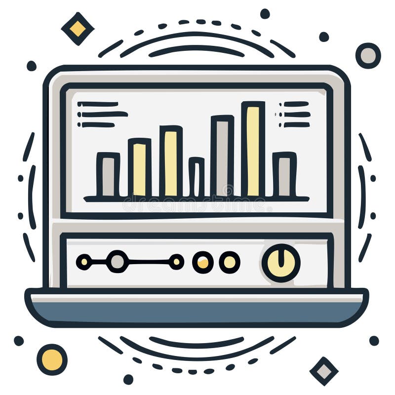 Data Analysis Displayed on Laptop Screen Illustration Featuring Bar Chart and Control Panel ...