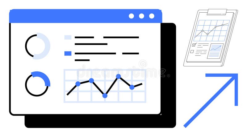 Data Analysis with Graphs and Charts on Web Dashboard and Clipboard Stock Illustration ...
