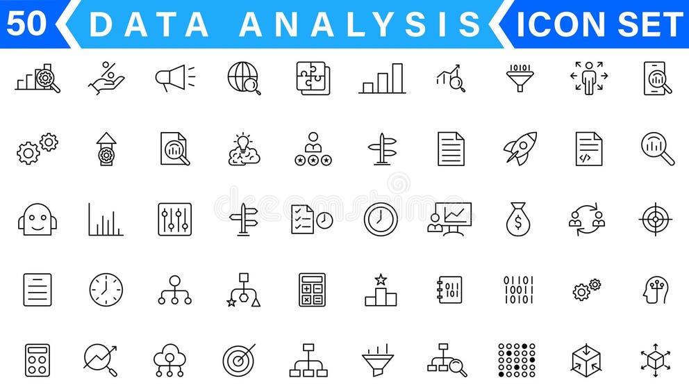 Data Analysis Thin Line Icon Set. Data Processing Outline Pictograms for Website and Mobile App ...