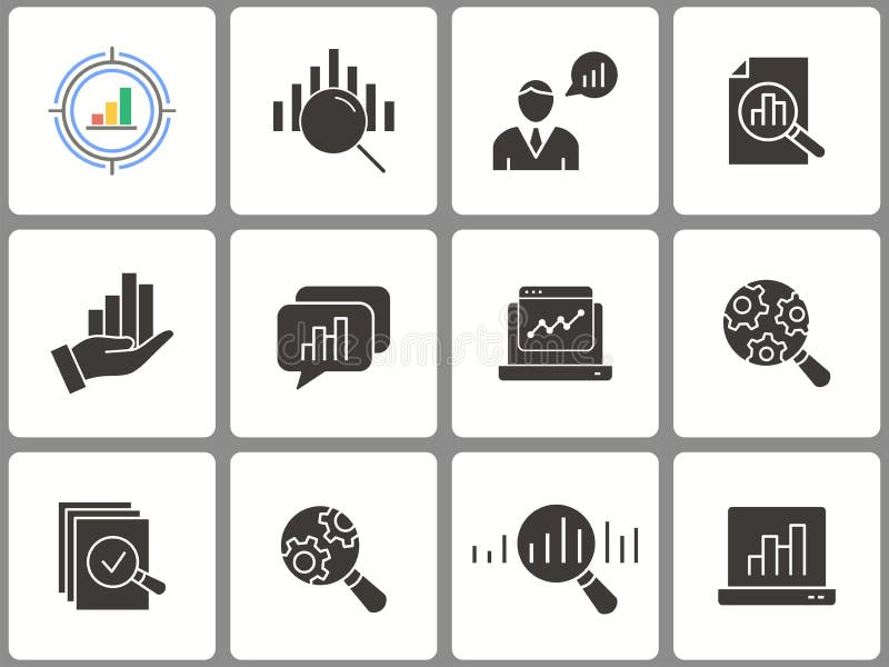 Data Analysis Icon Set. Illustrations Isolated on White. Stock Vector ...
