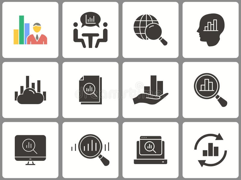 Data Analysis Icon Set. Illustrations Isolated on White. Stock Vector ...