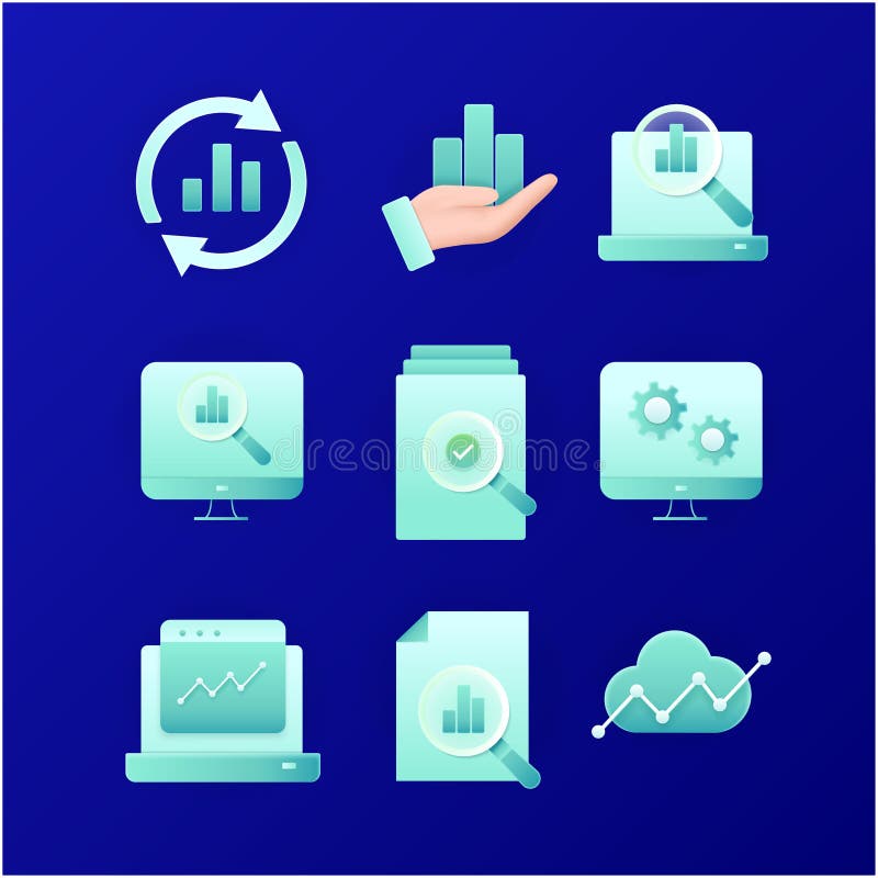 Data Analysis Icons. Set of Business, Research, Market, Computer ...