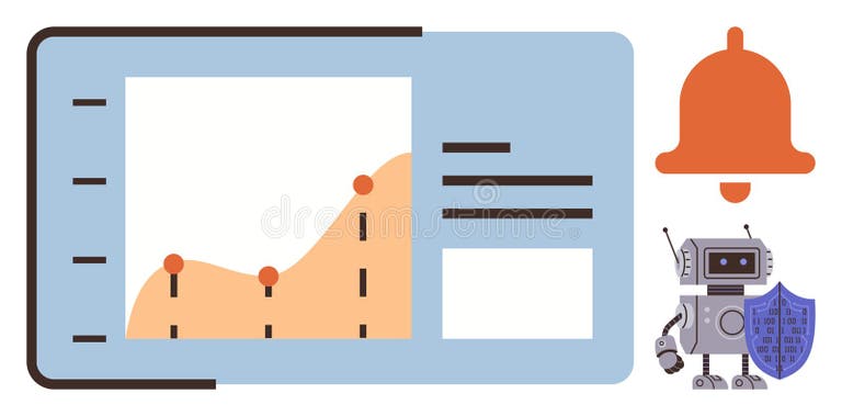 Data Analysis Interface with Growth Chart, Notification Alert, and Robot Security Assistant ...