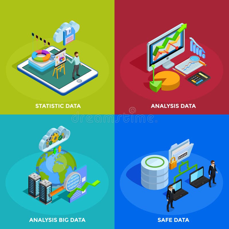 Data Analysis 4 Isometric Icons Square Stock Vector - Illustration of ...